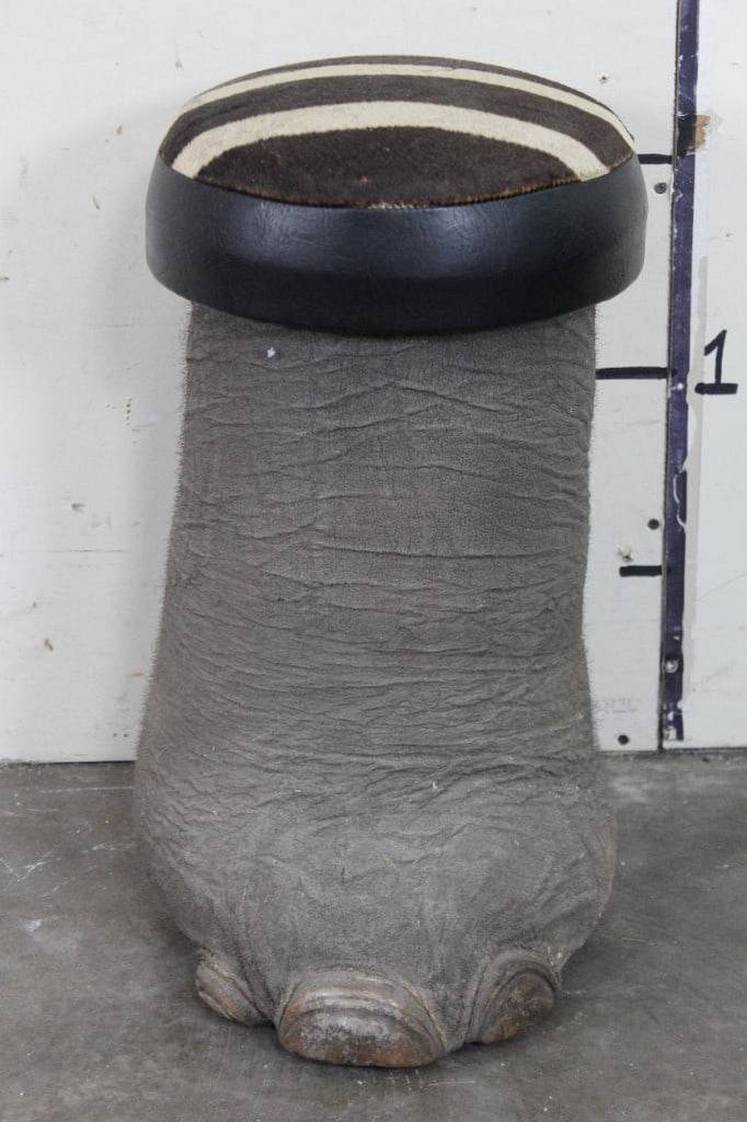 Elephant Foot-stool W/zebra Hide Cushion Taxidermy Auction