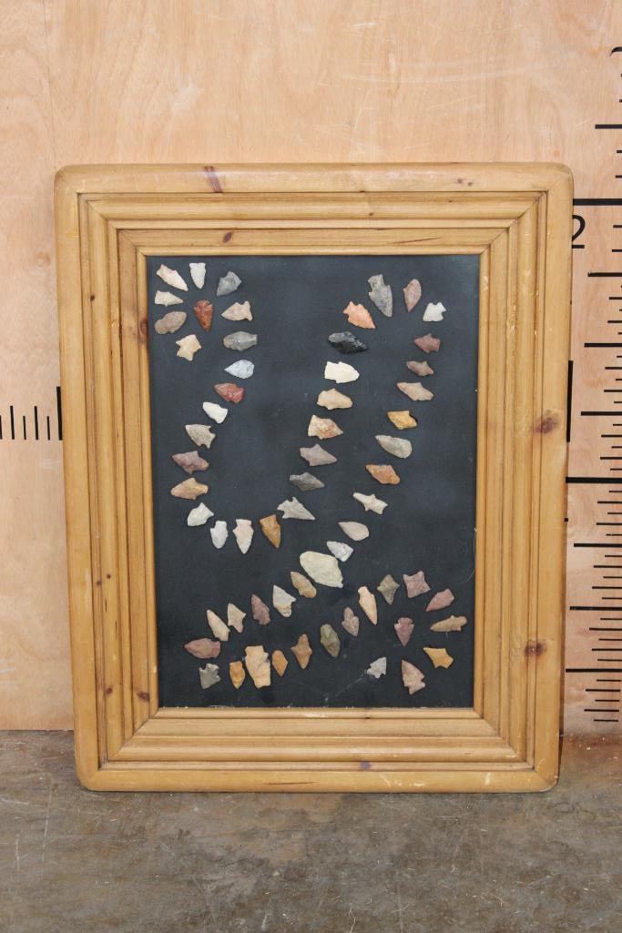 (62) Ancient Prehistoric Flint Arrow Points In A Wood Frame With No ...