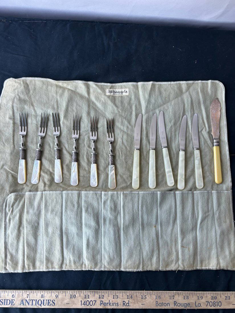 Set Of Silverware With Mother Of Pearl And Bone Handles Auction