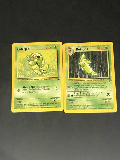 Vintage Base Set 2 Caterpie & Metapod Pokemon Cards