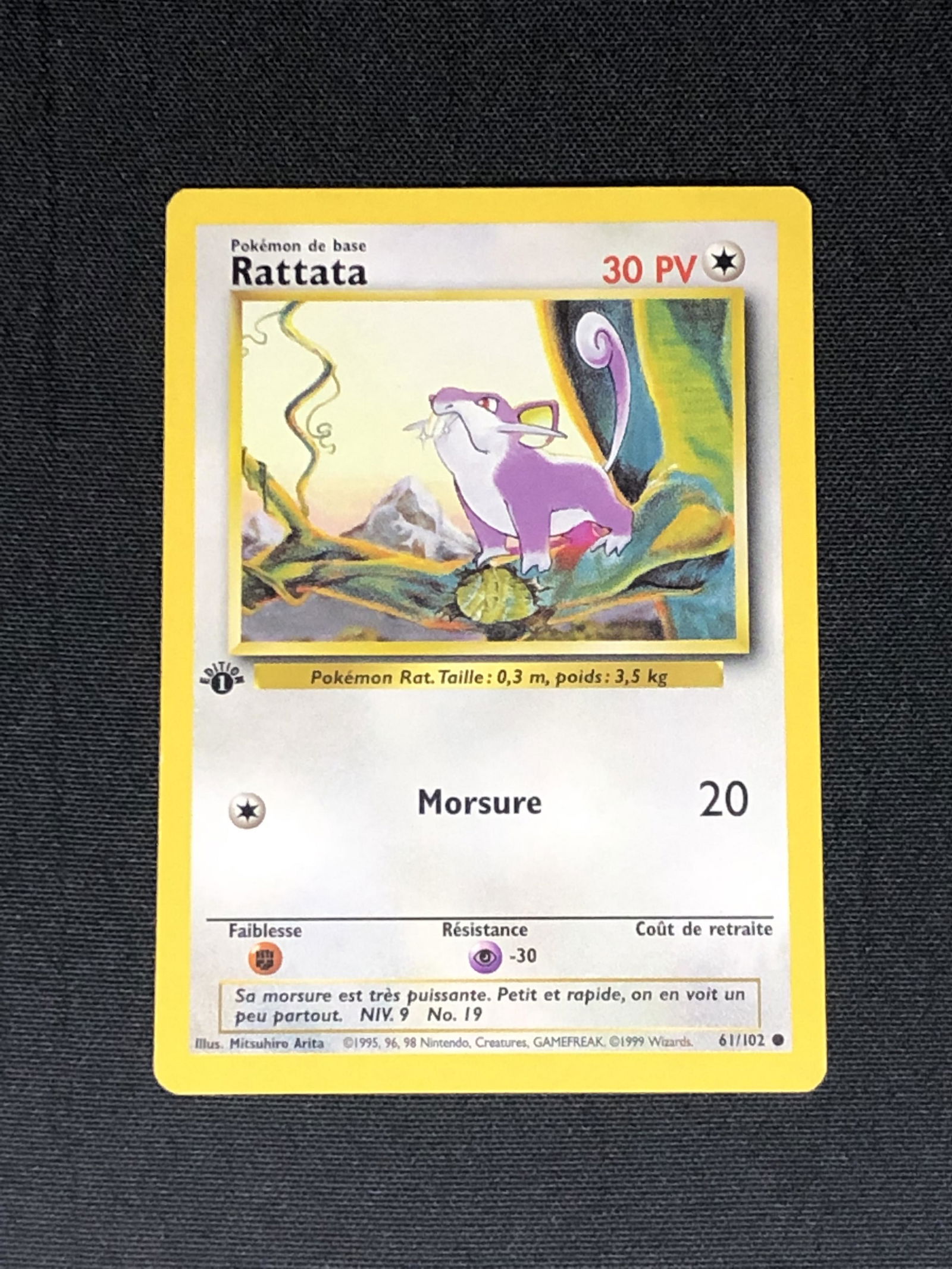 1st Edition Base Set Rattata Pokemon Card Moderately Played Condition