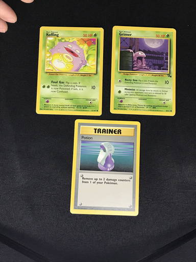 Vintage Koffing, Grimer, And Potion Pokemon Cards Moderately Played