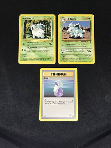 Vintage Nidoran, Nidorina, And Potion Pokemon Cards Moderately Played