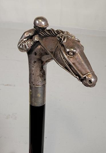 Antique Sterling Silver Handled Horse & Jockey Cane