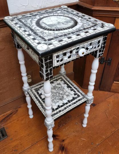 Porcelain Tile Mosaic Single Drawer Side Table
