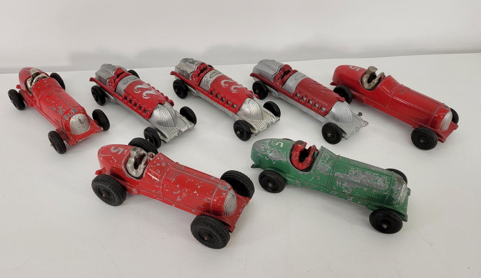Estate Lot Of 7 Antique Cast Iron Hubley Race Cars