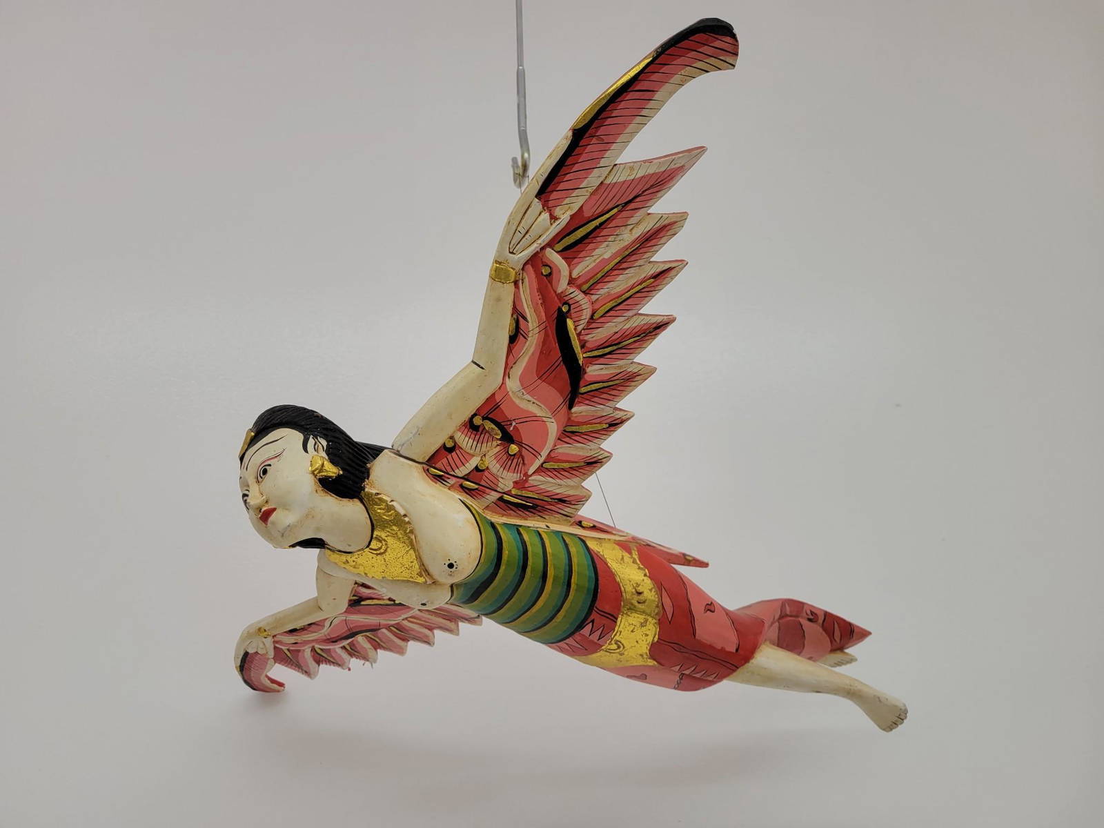 Hand Painted Carved Wood Winged Mermaid Figure Auction