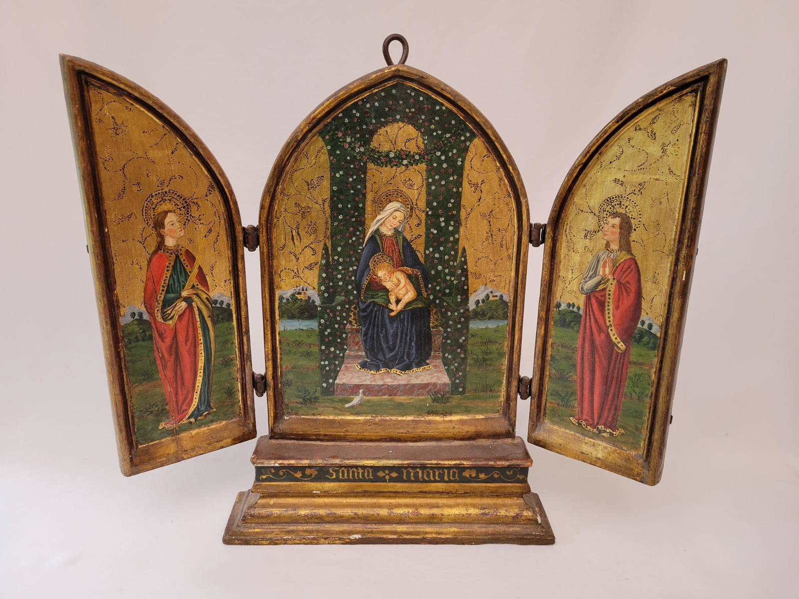 18th C Italian Triptych Folding Icon "santa Maria" Auction