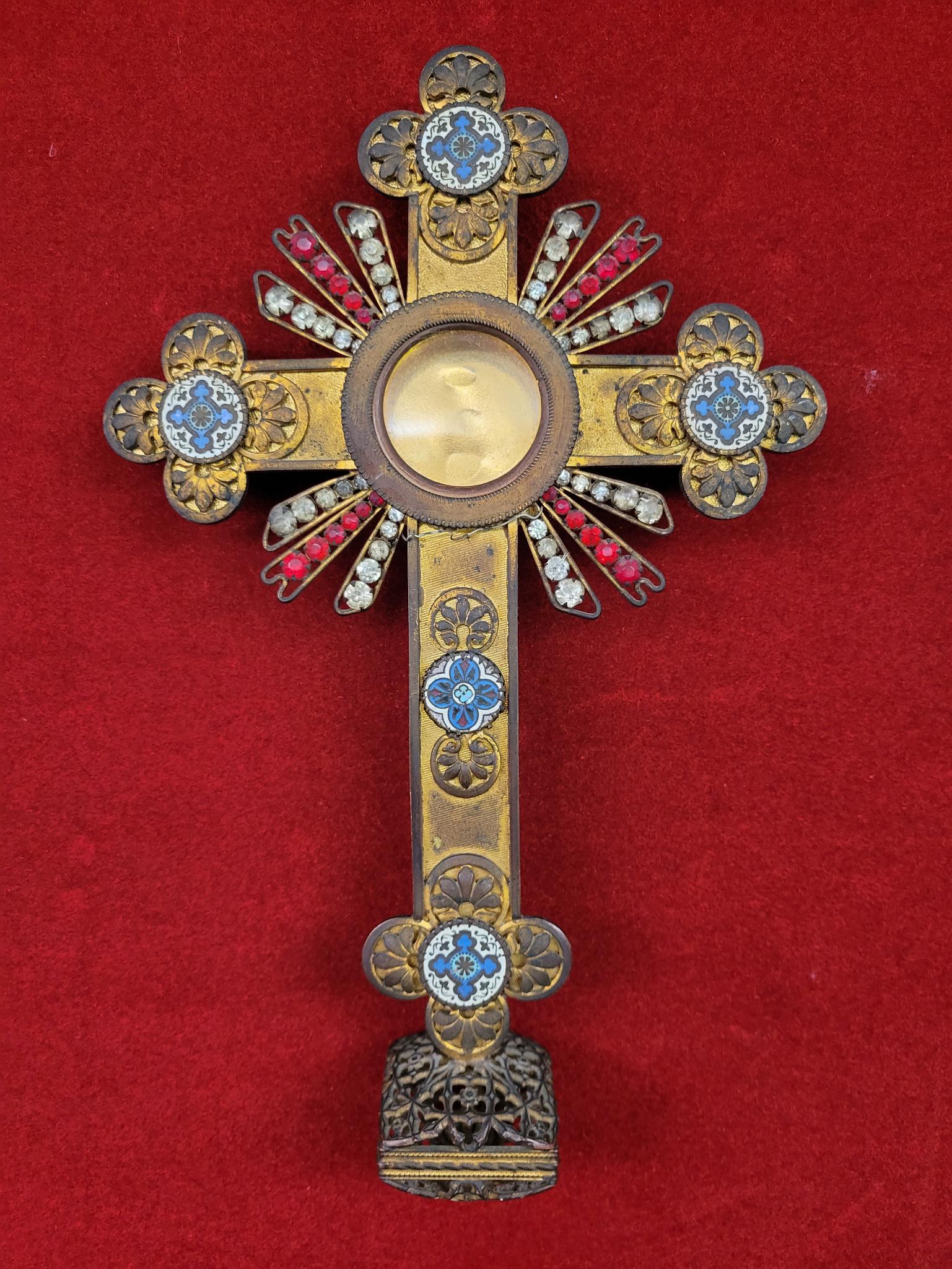 19th C. Jeweled & Enameled Reliquary Relic Cross Auction