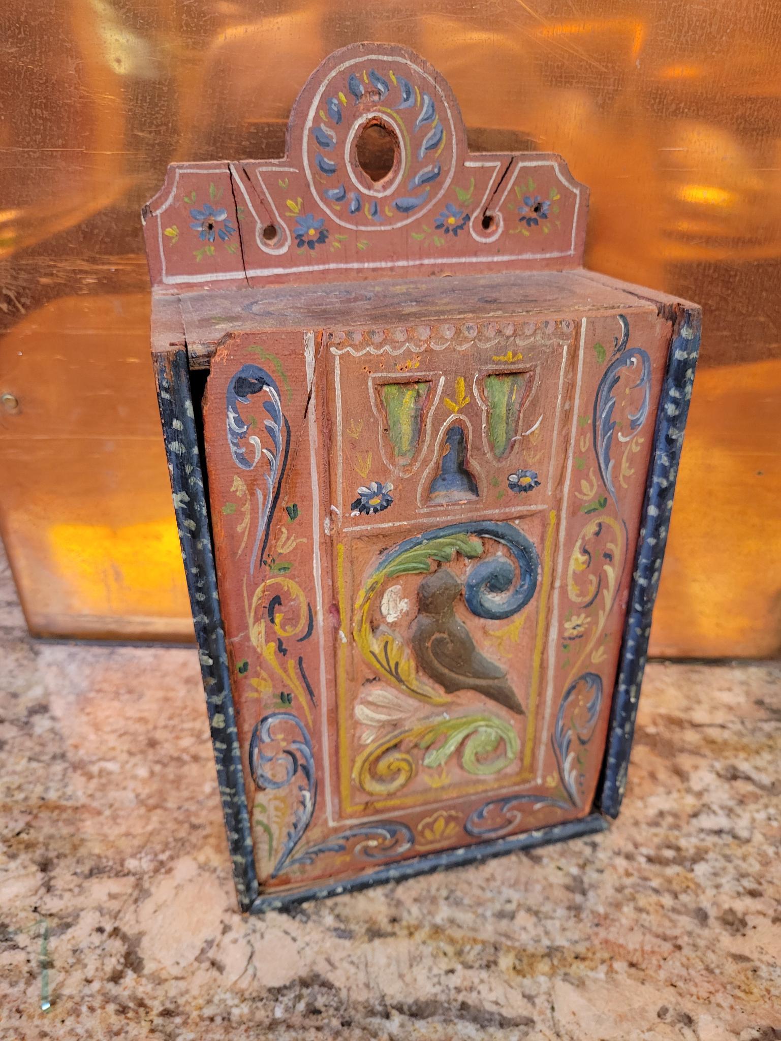 Antique Penn Dutch Folk Art Painted Candle Box Auction
