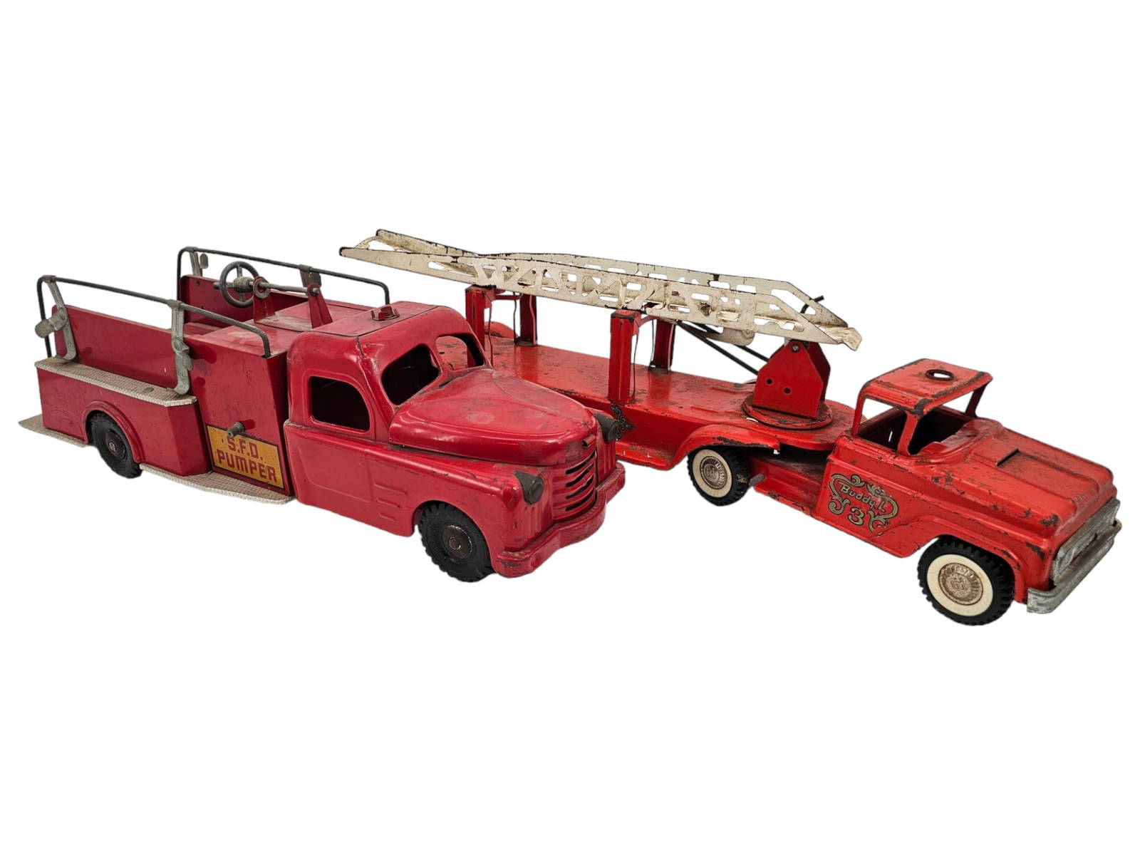 (2) Two As-is Pressed Steel Fire Truck Toys Auction