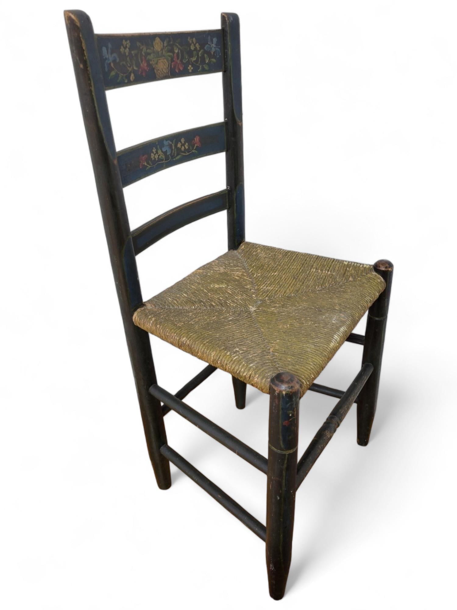 Antique Painted Ladder Back Chair W/ Rush Seat Auction