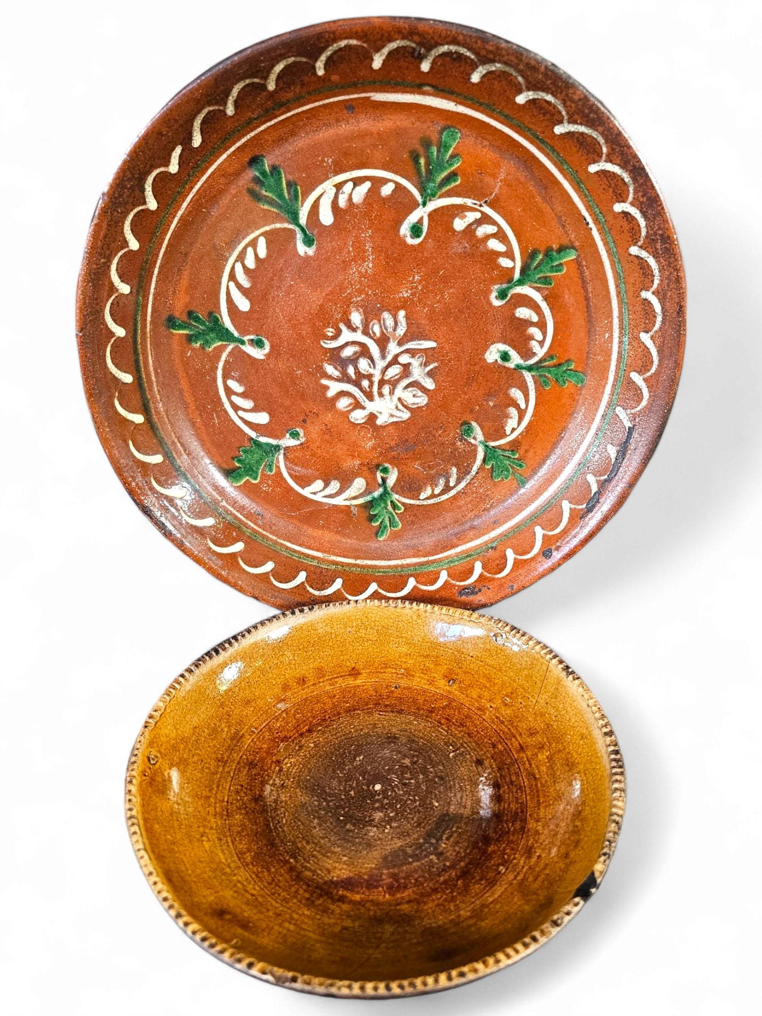 2 Early Redware Pottery Plates Auction