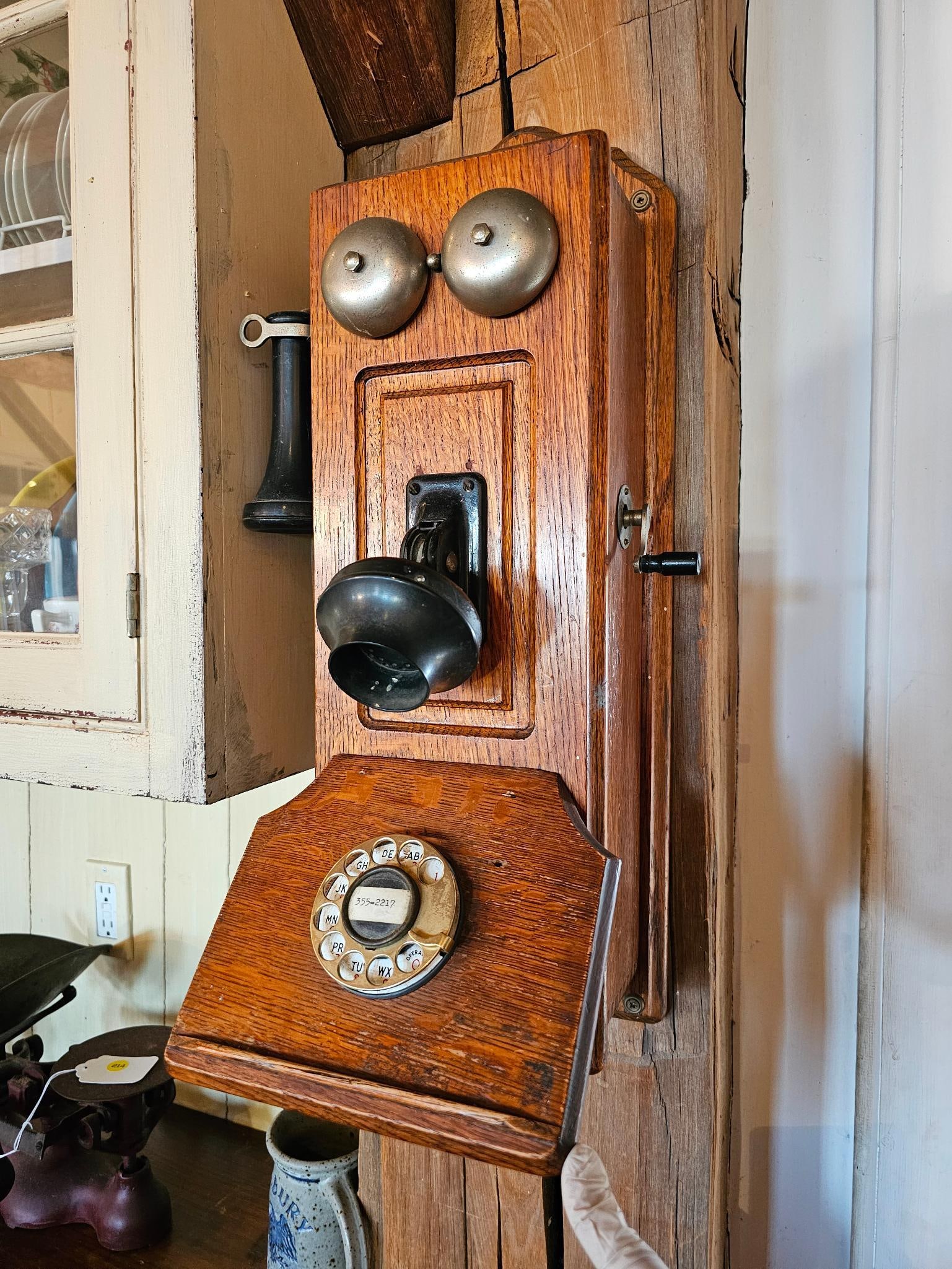 Antique Wall Mount Hand Crank Telephone In Oak Auction
