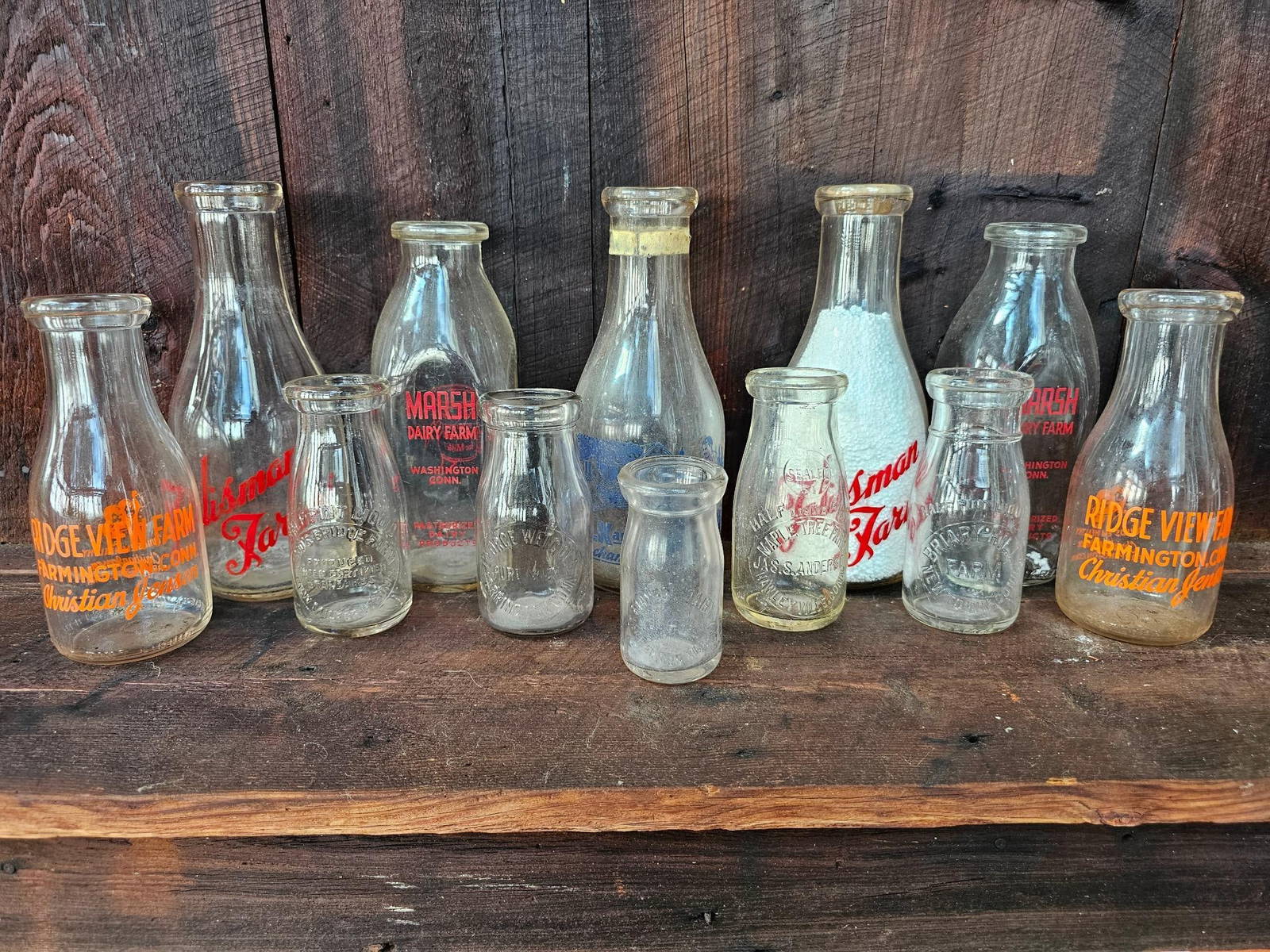 12pc Estate Lot Of Vintage / Antique Milk Bottles Auction