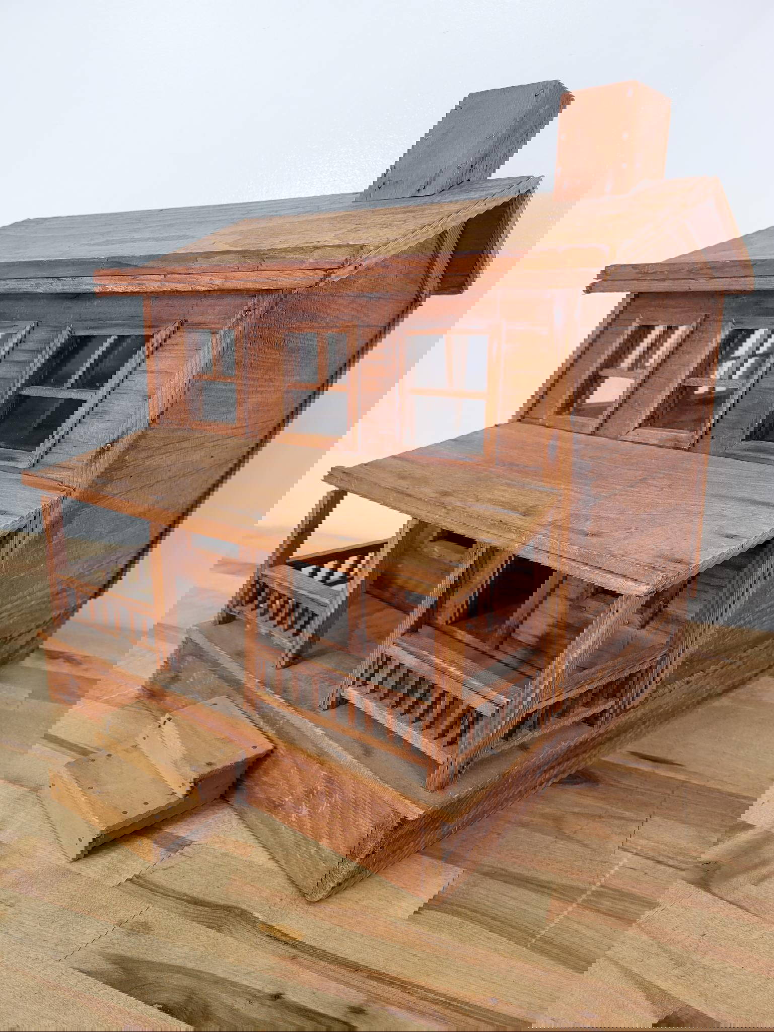 Large 2 Story Primitive Antique Wooden Doll House Auction