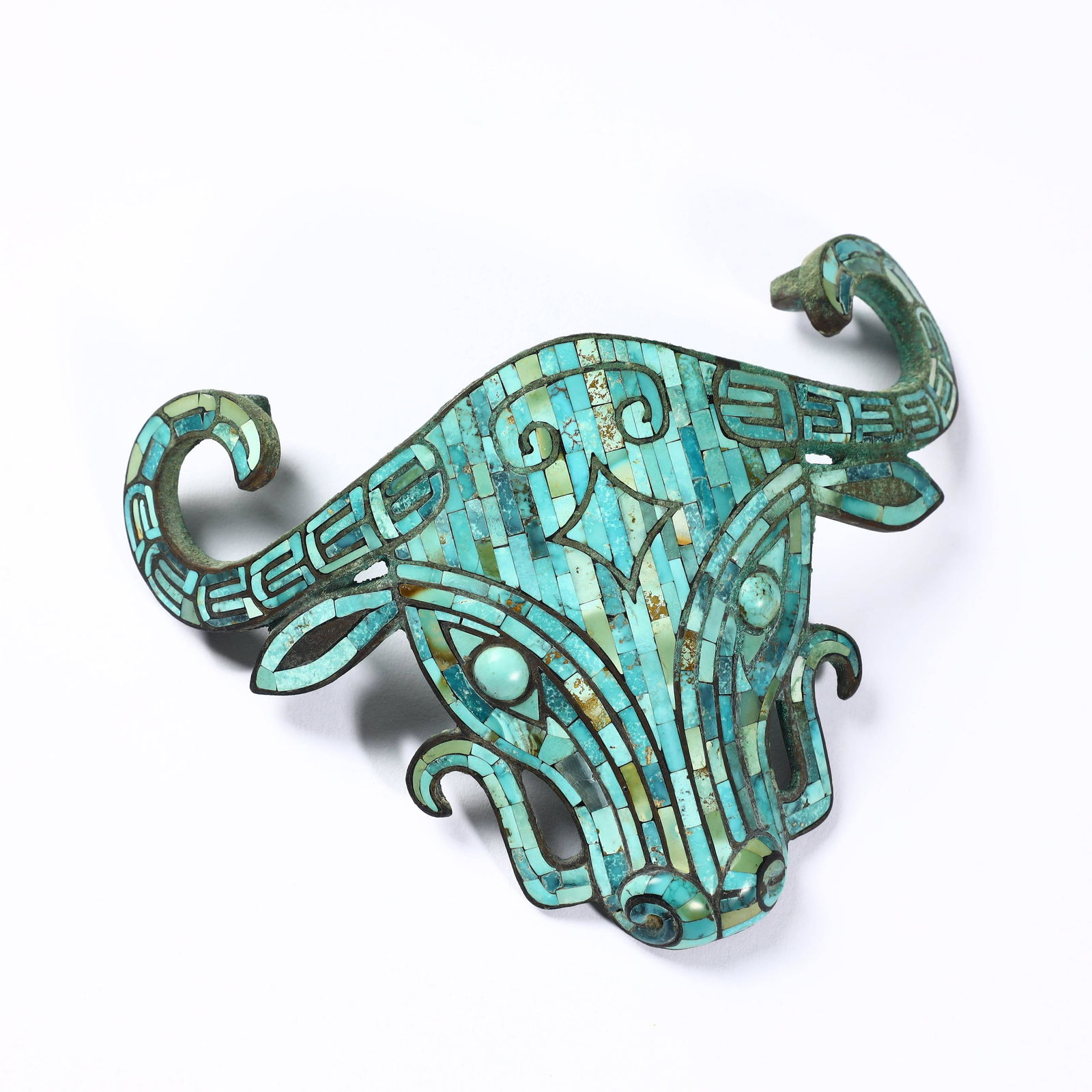 Ancient bronze ox head mask inlaid with pine stone (#0102) on May 20 ...