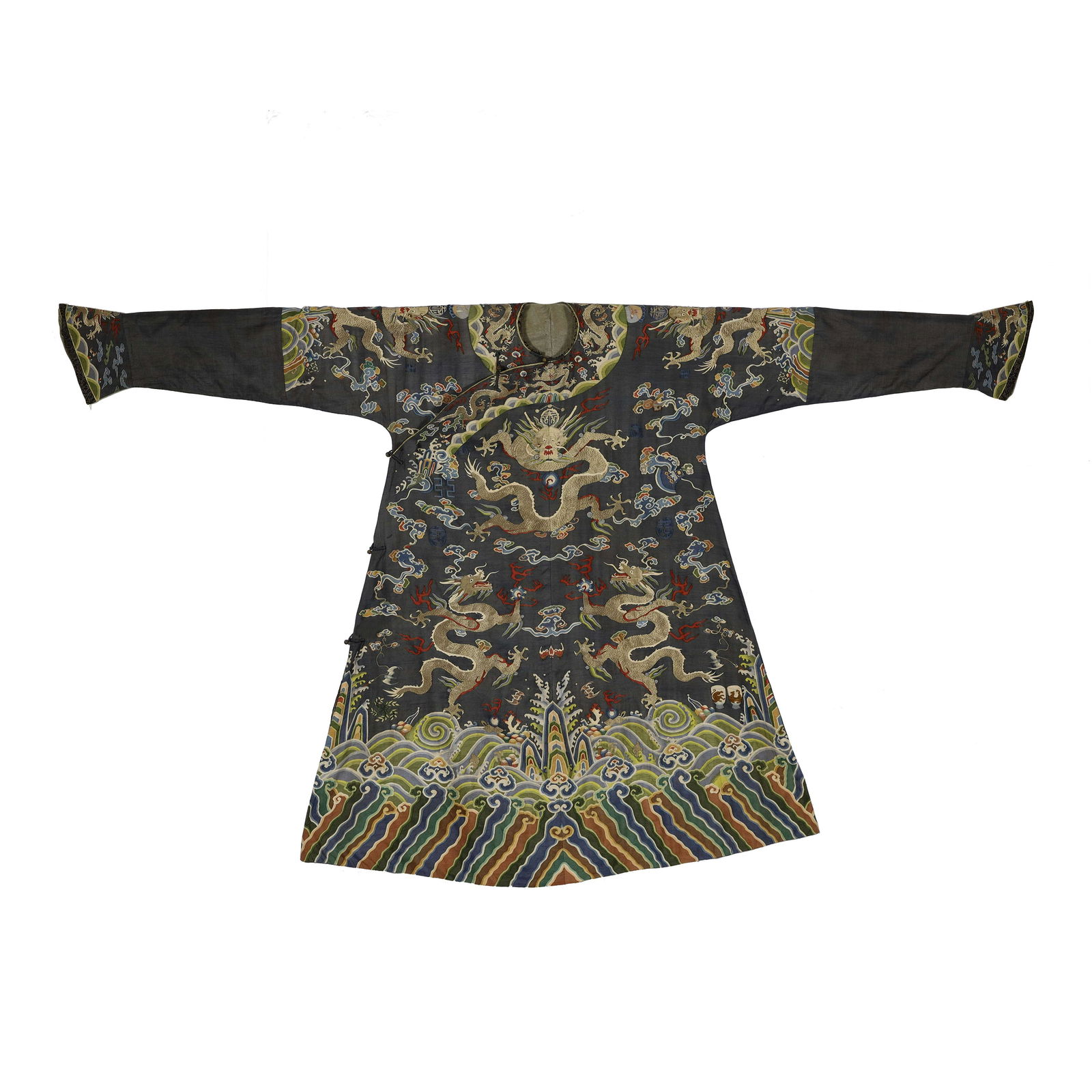 Qing Dynasty blue land Golden Dragon silk carved twelve chapter Dragon ...