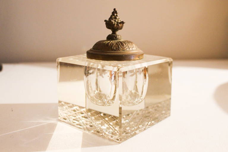 Antique Heavy Leaded Glass Ink Well