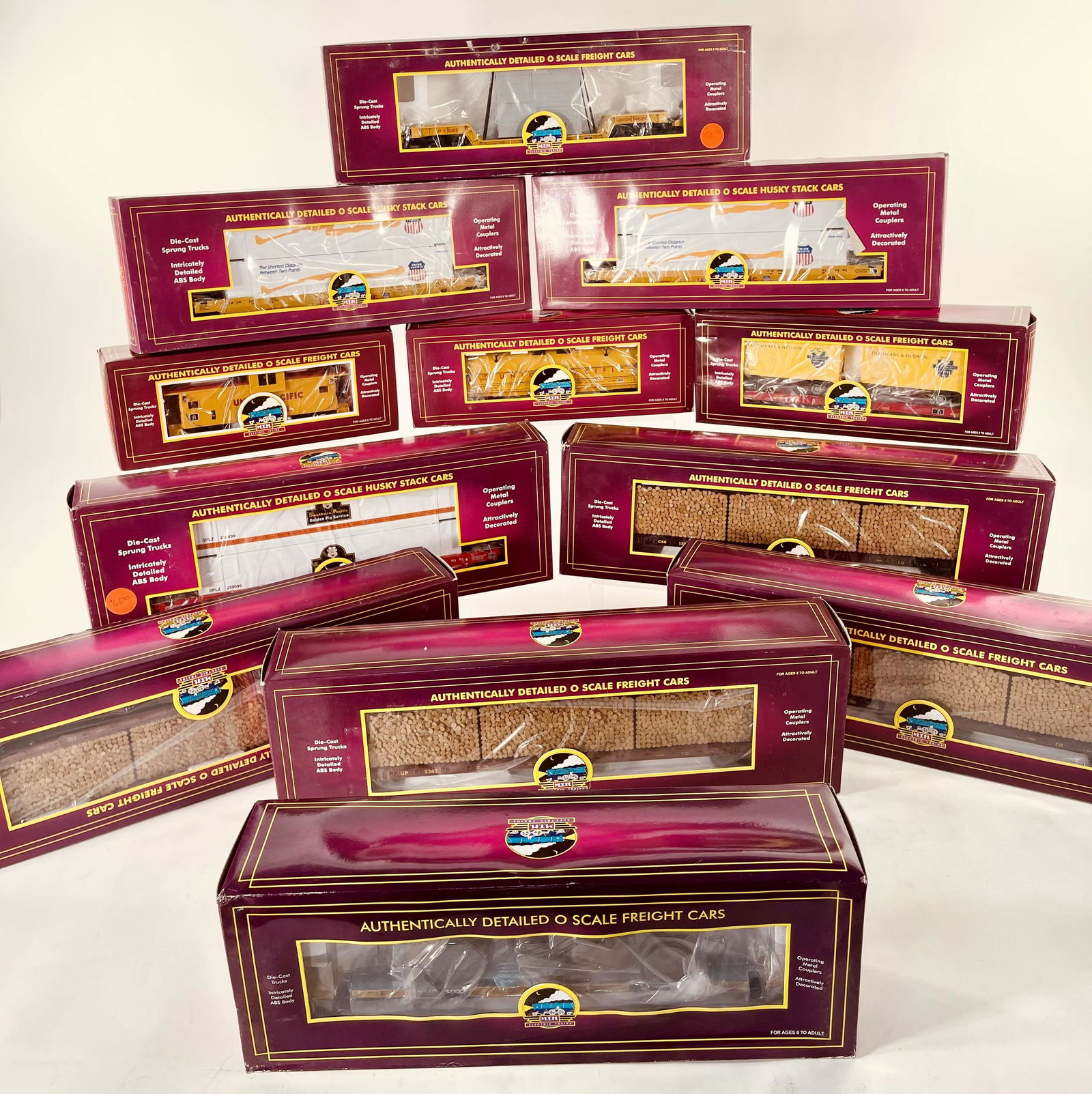 Mth O Gauge Twelve (12) Assorted Freight Cars, In