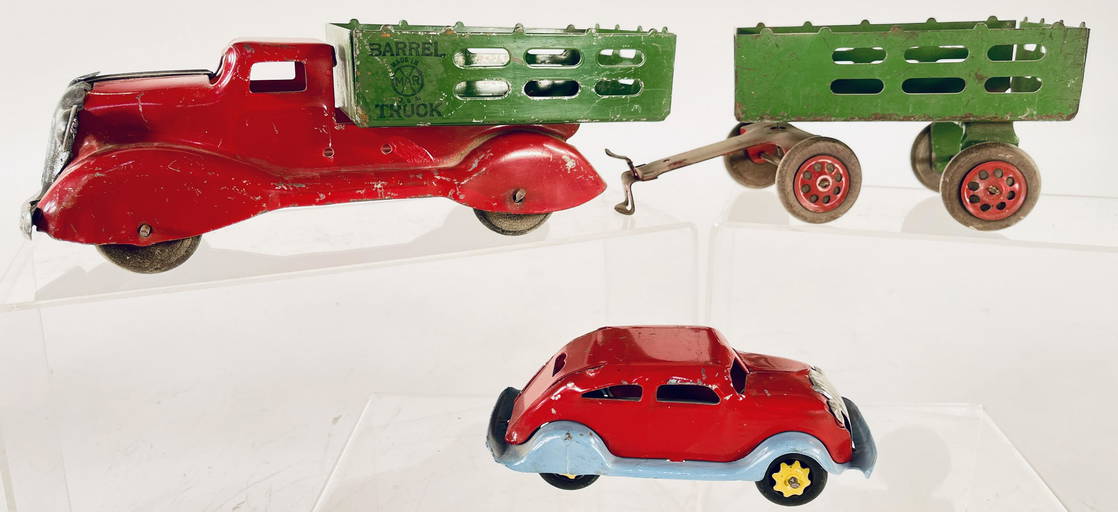 Marx Barrel Truck and Trailer with Small Sedan Auto (#0399) on Mar 05 ...