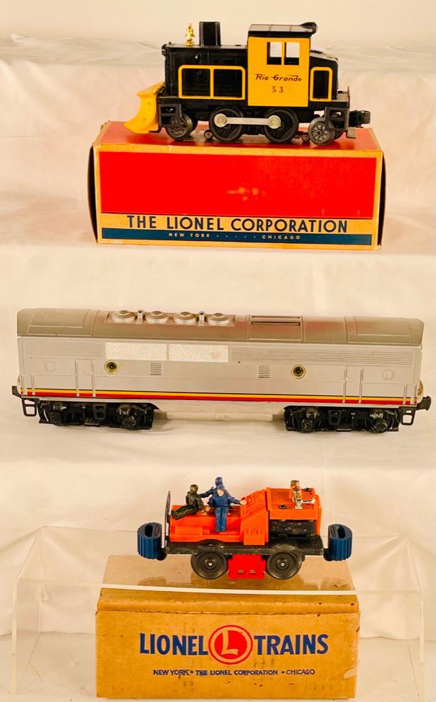 Lionel Postwar 53 Rio Grande Snowplow, Santa Fe 2353 B Unit and 50 Gang ...