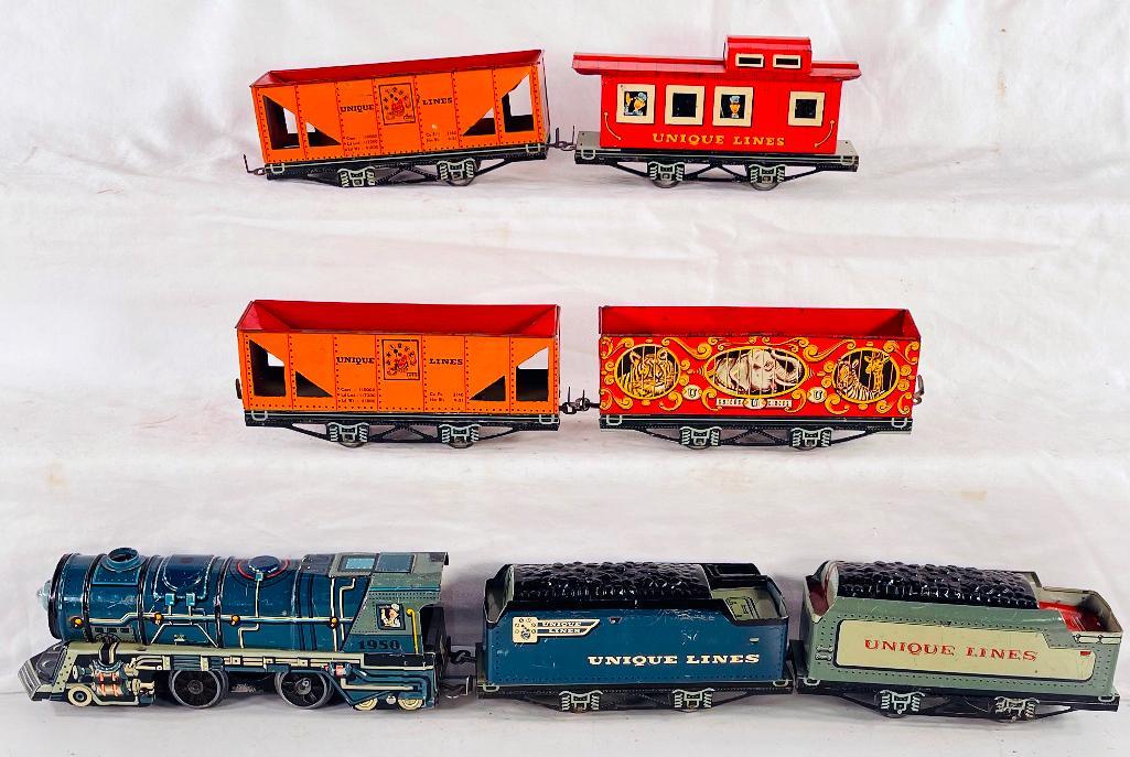 Unique Art Prewar O Gauge 1950 Blue Litho Loco And Tender With An Extra ...