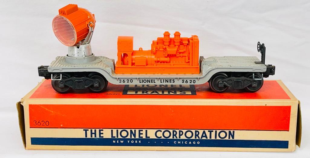 Lionel O Gauge 3620 Rotating Searchlight Car with Rare Orange Hood ...