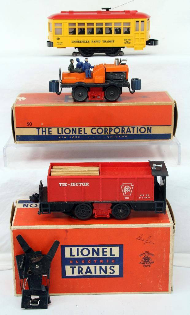 Lionel Postwar 55 Tie-jector Car/50 Gang Car/60 Trolley Auction