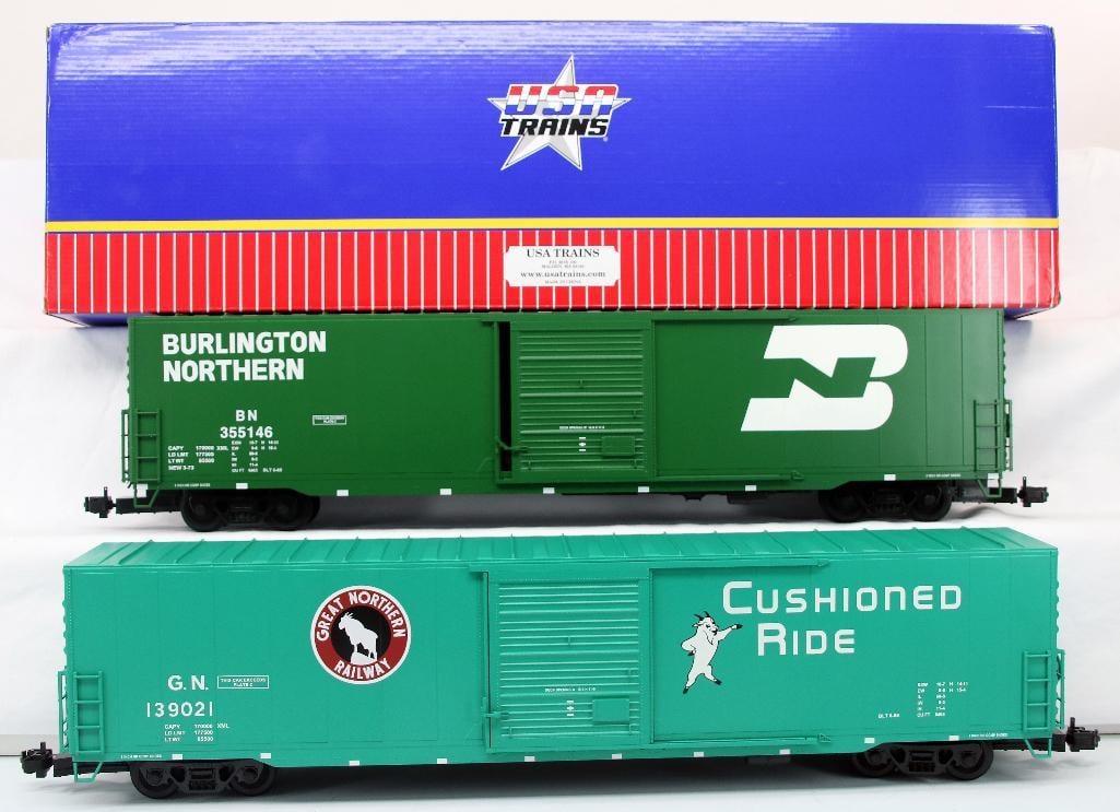 Usa Trains G Scale Great Northern 60 Foot Box Car And Burlington ...