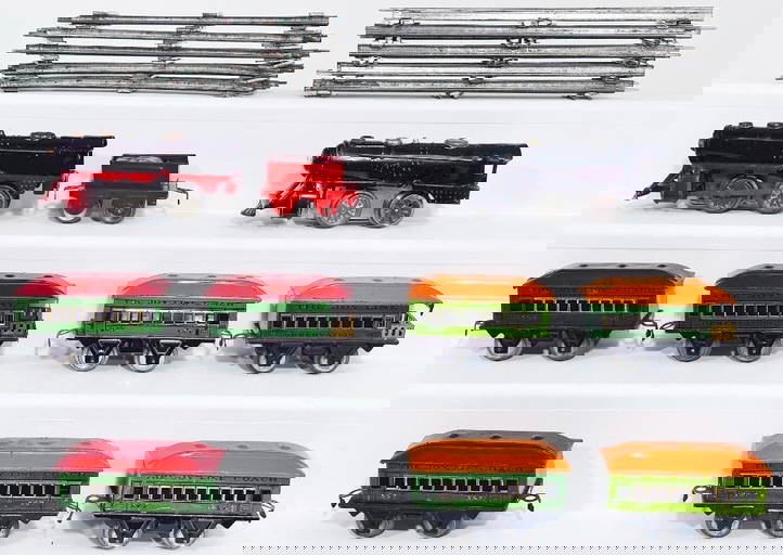 Joy Line Prewar O Gauge Wind Up Passenger Train X2 With Track