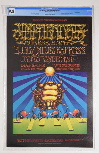 1968 Bg 140 Jimi Hendrix Winterland Poster 9.8