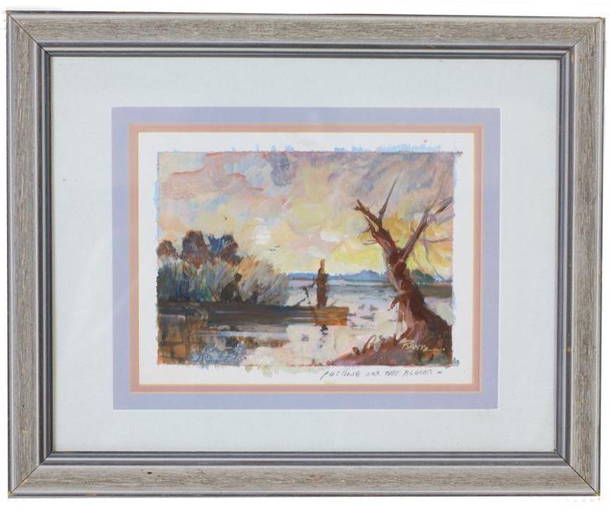 Gene Rantz (b. 1933) River At Sunset Watercolor