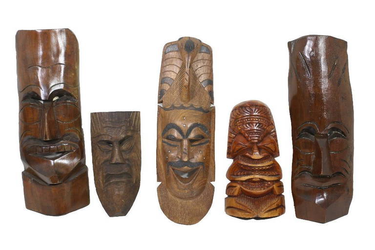 A Collection Of 5 Polynesian Wooden Masks