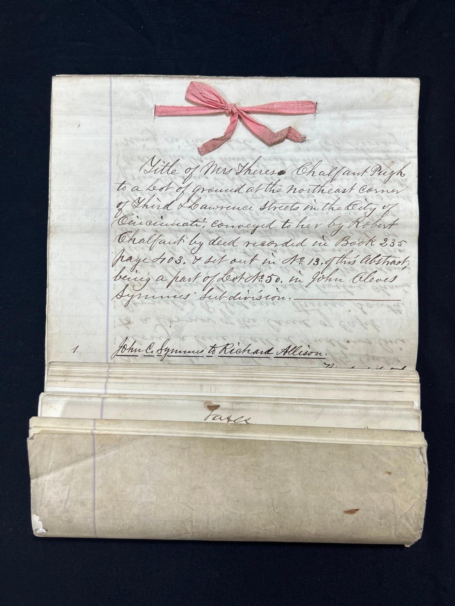 1795-1881 Abstract Of John C. Symmes Land In Cincinnati Auction