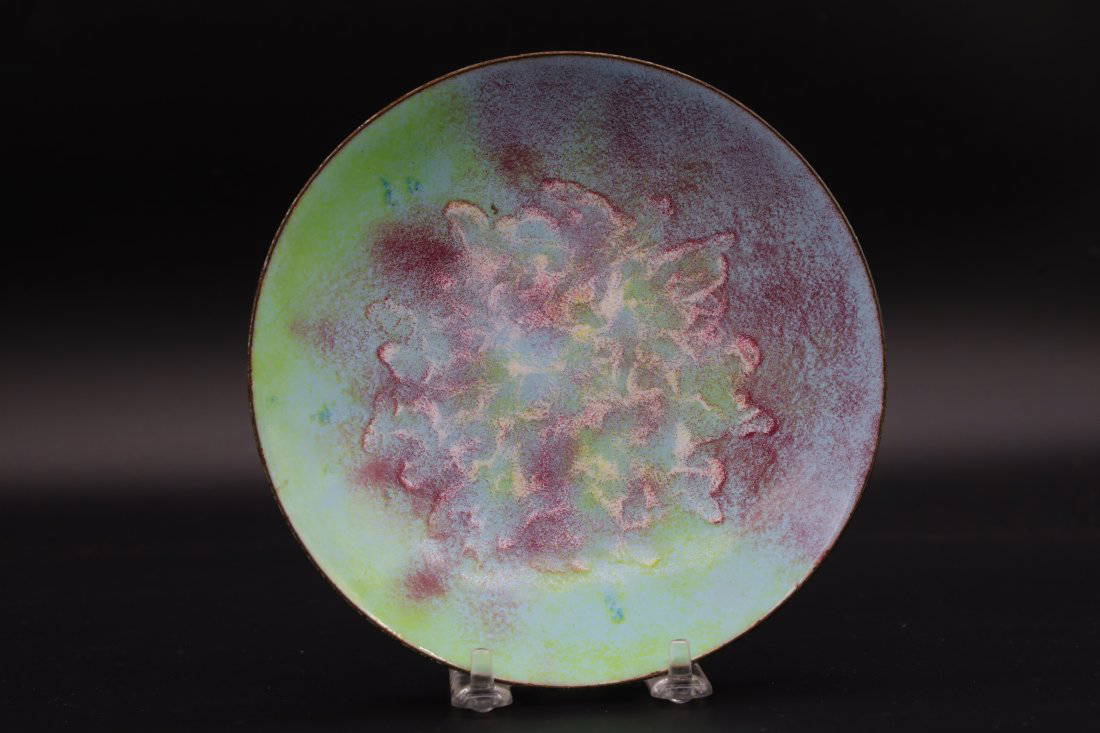 Modern Decorative Enamel Plate Signed Auction