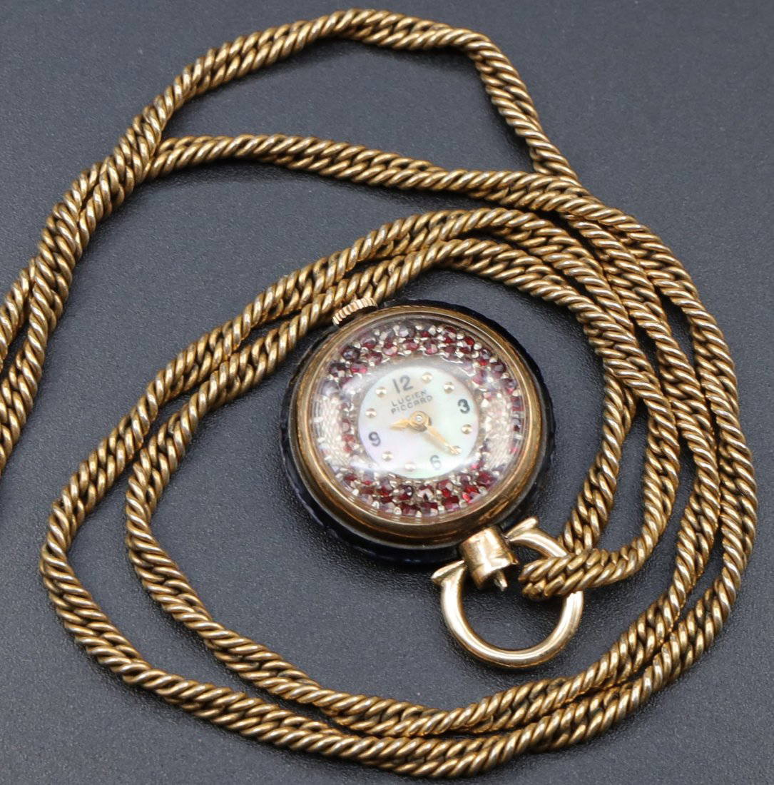 Vintage Lucien Piccard Pocket Watch With Ruby's And Mother Of Pearl ...