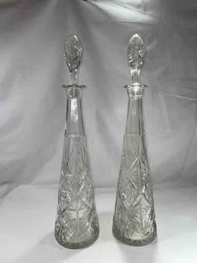 Pair Antique Crystal Large Decanters With Stoppers