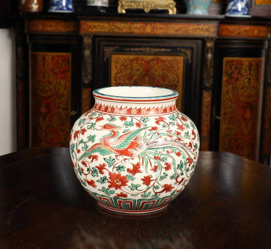 Ming Dynasty Red And Green Phoenix Pattern Cans