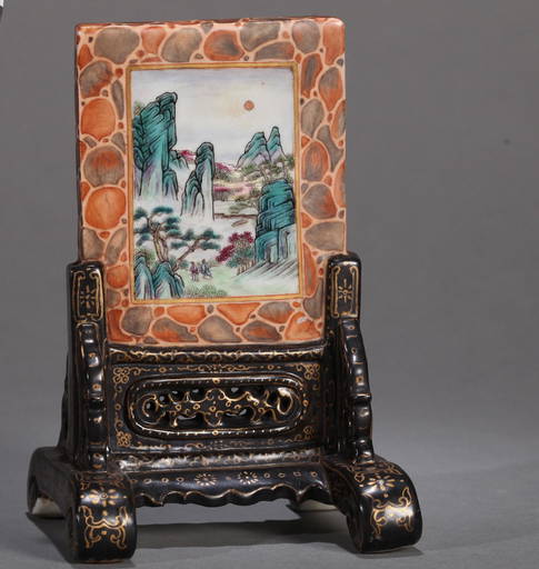 Qing Dynasty Stone Pattern Glaze Glazed Powder Colored Landscape ...