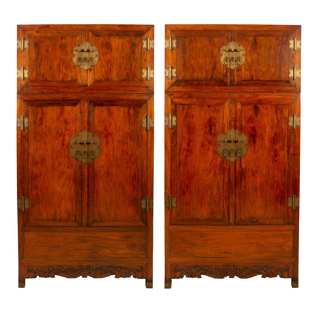 Qing Dynasty - Yellow Flower Pear Wood Chi Long Shou Ding Box Cabinet ...