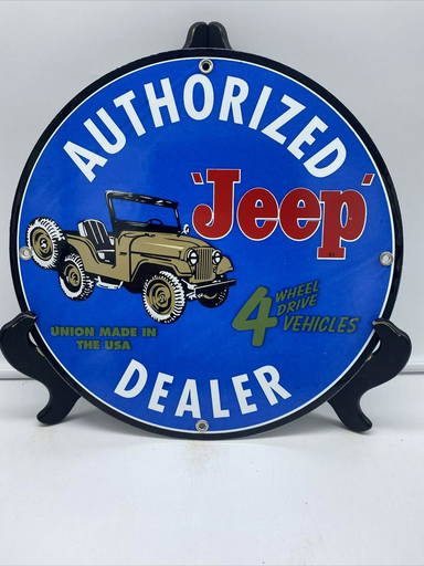 51 VINTAGE STYLE "JEEP" DEALER SIGN HEAVY PORCELAIN SIGN 12 INCH. 4 ...