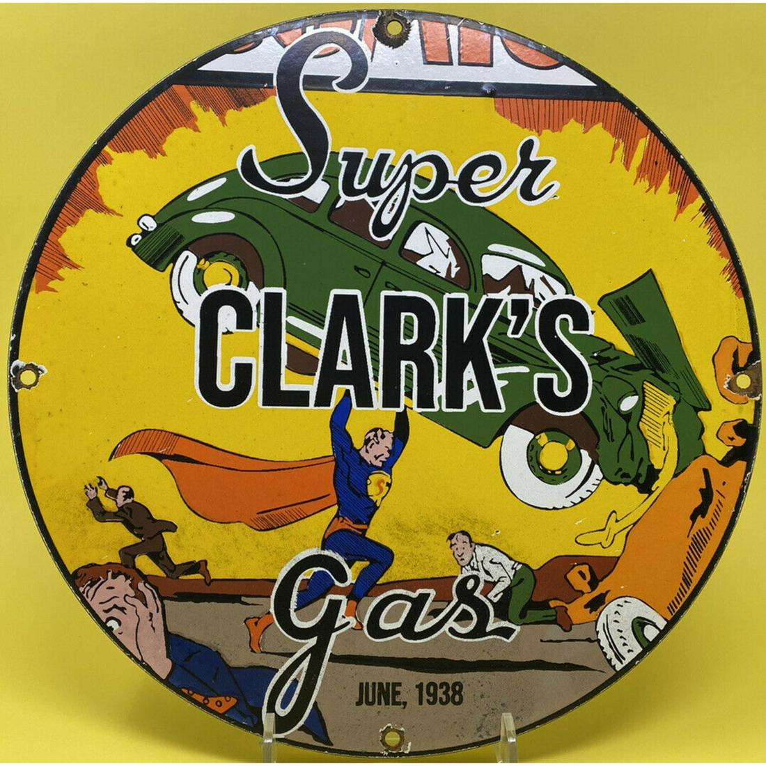 Vintage Super Clark Gasoline Porcelain Sign Gas Station Pump Plate ...