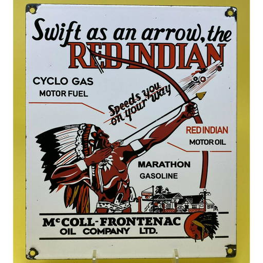 Vintage Red Indian Gasoline Porcelain Sign Gas Station Pump Plate Oil ...