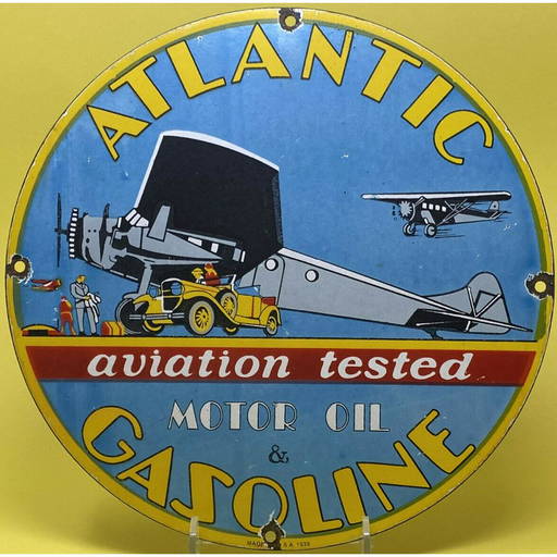 Vintage Atlantic Gasoline Porcelain Sign Gas Station Pump Plate Motor ...