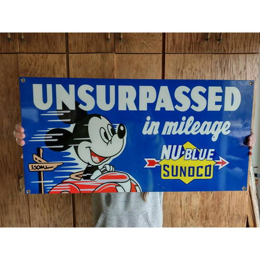 LARGE VINTAGE SUNOCO NU-BLUE MOTOR OIL PORCELAIN HEAVY METAL GAS ...