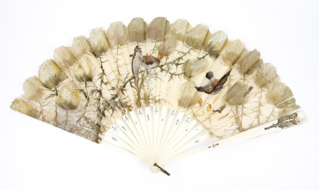 Antique Handpainted Silk And Ivory Fan