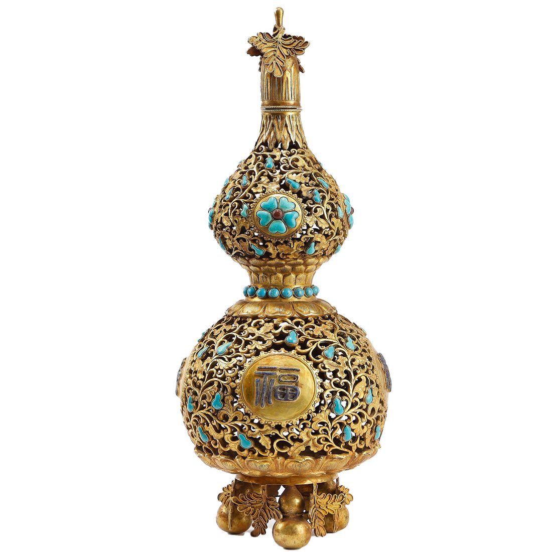 Silver Gilded Gourd Bottle Inlaid With "gemstones"