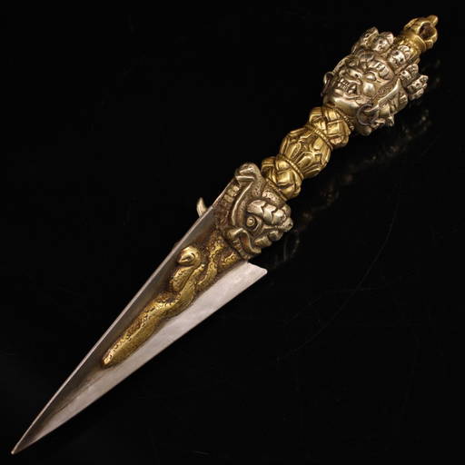 Pure Copper Hand Made Gilt Silver Inlaid Black Iron Tip Diamond Pestle