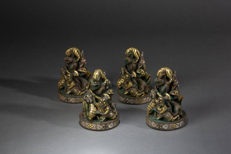 Pair Of Wewtern Han Scholar Han Gold Silver Bronze Crearure Waits